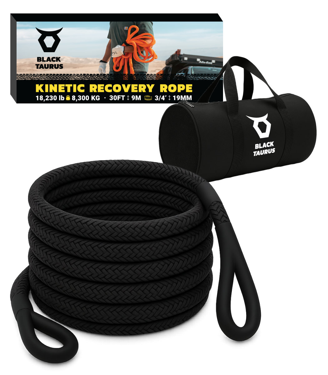 Kinetic Recovery Rope HD 30' 18,230 lb – Black Taurus
