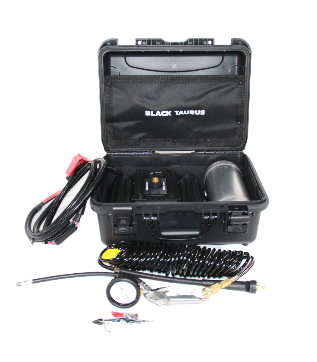 Dual Motor Portable Air Compressor 12V | Black Taurus